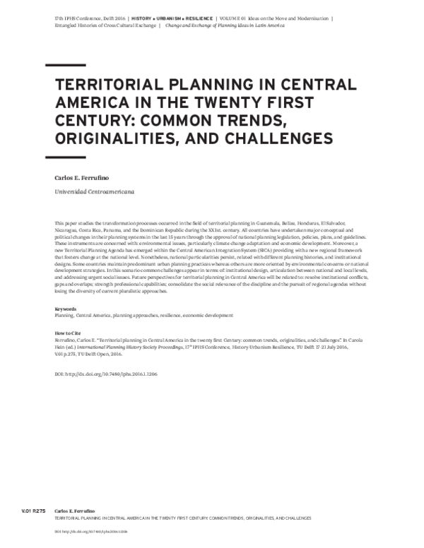 (PDF) TERRITORIAL pLANNING IN CENTRAL AMERICA IN THE TWENTY FIRST ...