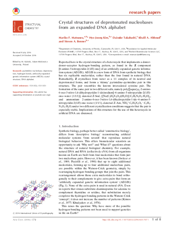 (PDF) Crystal structures of deprotonated nucleobases from an expanded ...
