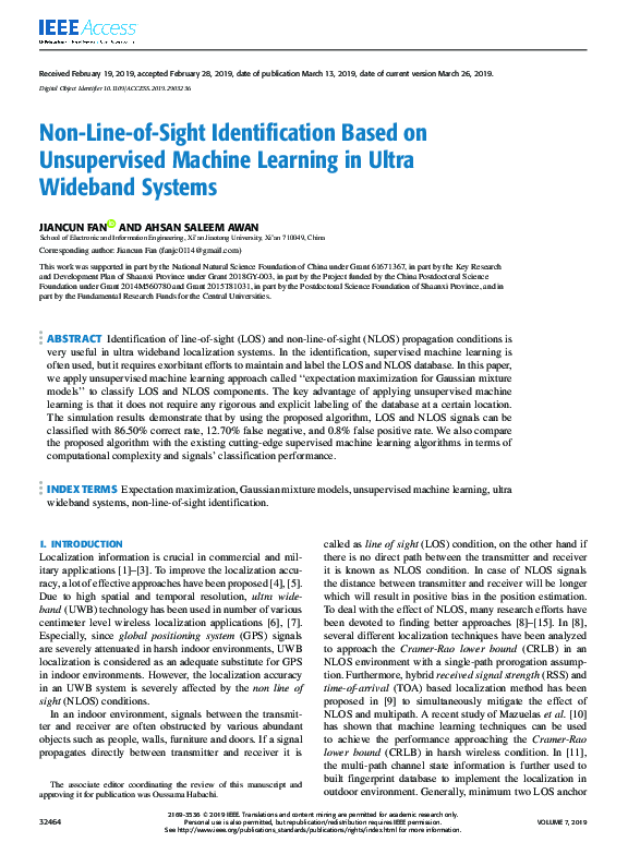 Pdf Unsupervised Nlos Detection In Uwb Systems