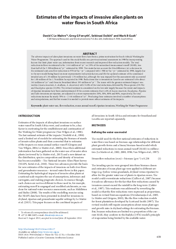 (PDF) Estimates of the impacts of invasive alien plants on water flows ...