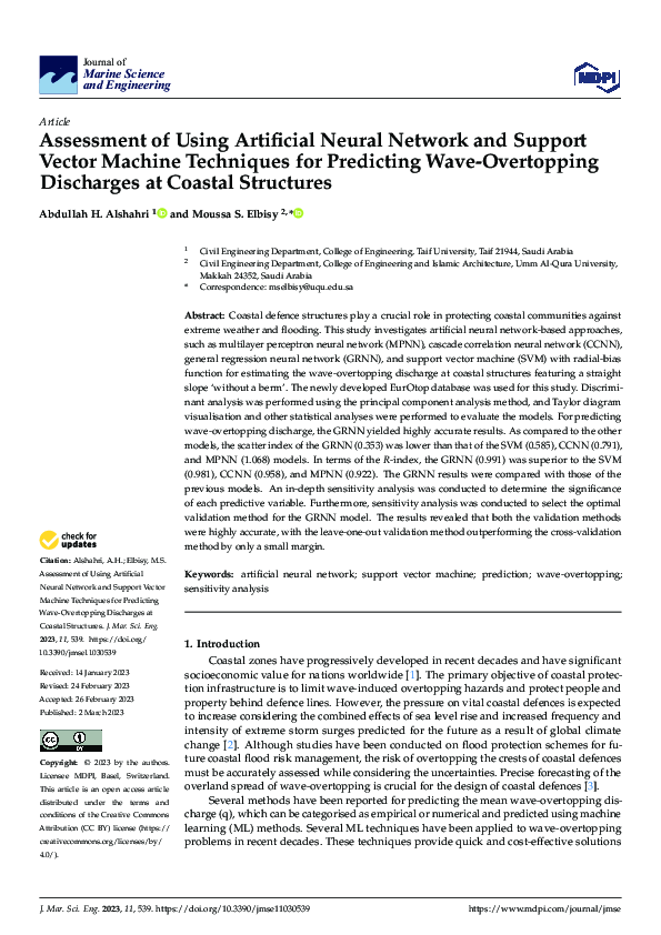 (PDF) Assessment of Using Artificial Neural Network and Support Vector Machine Techniques for ...