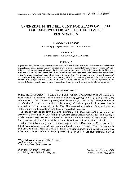 (PDF) A general finite element for beams or beam-columns with or without an elastic foundation