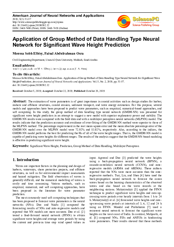 Pdf Application Of Group Method Of Data Handling Type Neural Network For Significant Wave