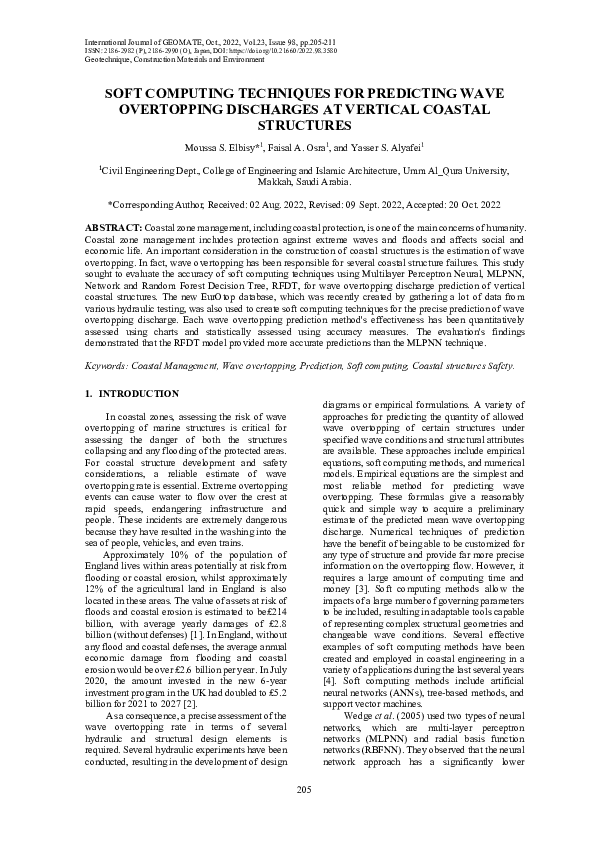 (PDF) Soft Computing Techniques for Predicting Wave Overtopping Discharges at Vertical Coastal ...