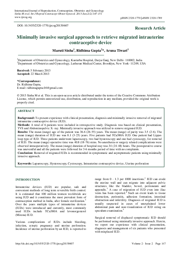 (PDF) Minimally invasive surgical approach to retrieve migrated ...