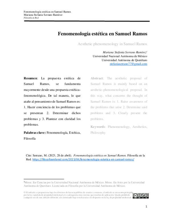 (PDF) Fenomenología estética en Samuel Ramos