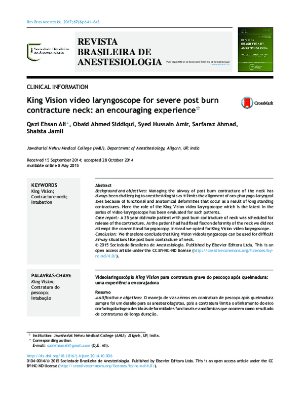(PDF) King Vision video laryngoscope for severe post burn contracture ...