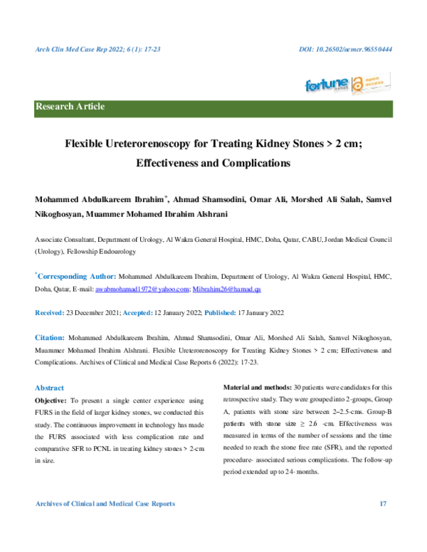 (PDF) Flexible Ureterorenoscopy for Treating Kidney Stones > 2 cm ...