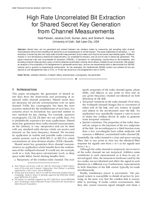 High-Rate Uncorrelated Bit Extraction for Shared Secret Key Generation ...