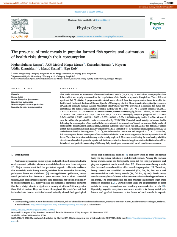 (PDF) The presence of toxic metals in popular farmed fish species and ...