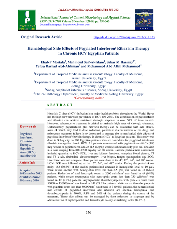 (PDF) Hematological Side Effects of Pegylated Interferon/ Ribavirin ...