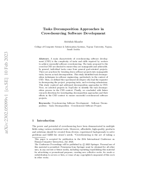 Pdf Tasks Decomposition Approaches In Crowdsourcing Software Development