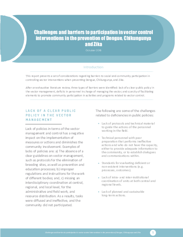 (PDF) Challenges and barriers to participation in vector control interventions in the prevention ...