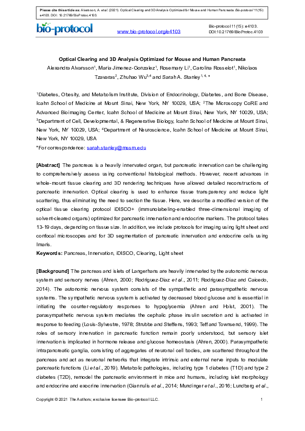 (PDF) Optical Clearing and 3D Analysis Optimized for Mouse and Human ...