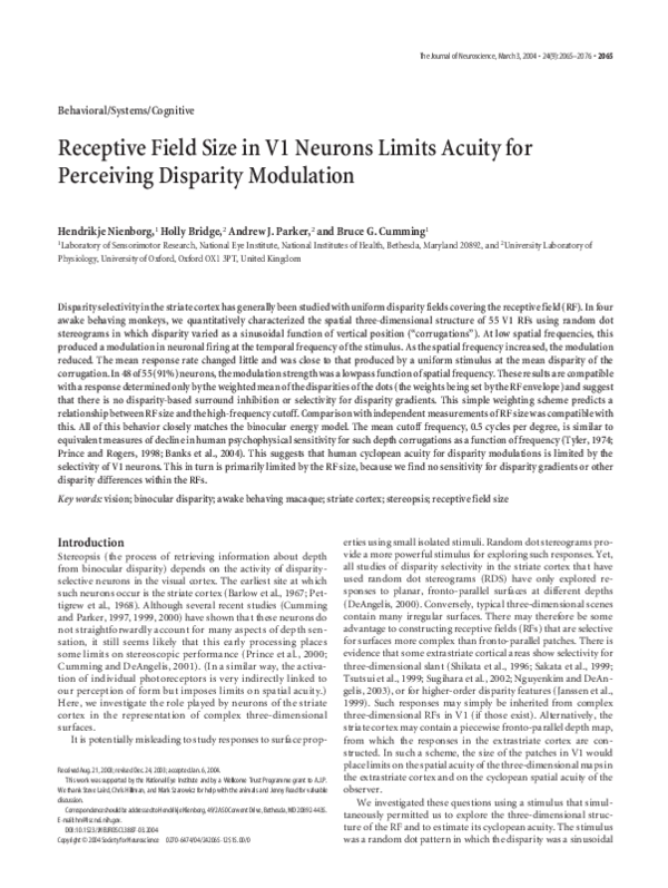 (PDF) Receptive Field Size in V1 Neurons Limits Acuity for Perceiving ...