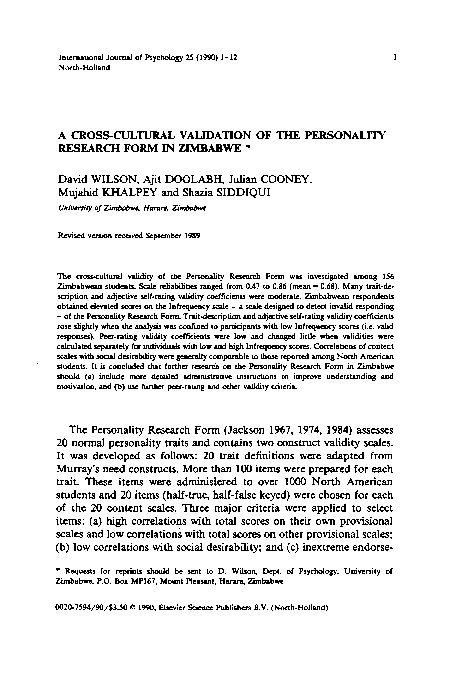 (PDF) A Cross-Cultural Validation of the Personality Research form in ... (PDF) A Cross-Cultural Validation of the Personality Research form in ...