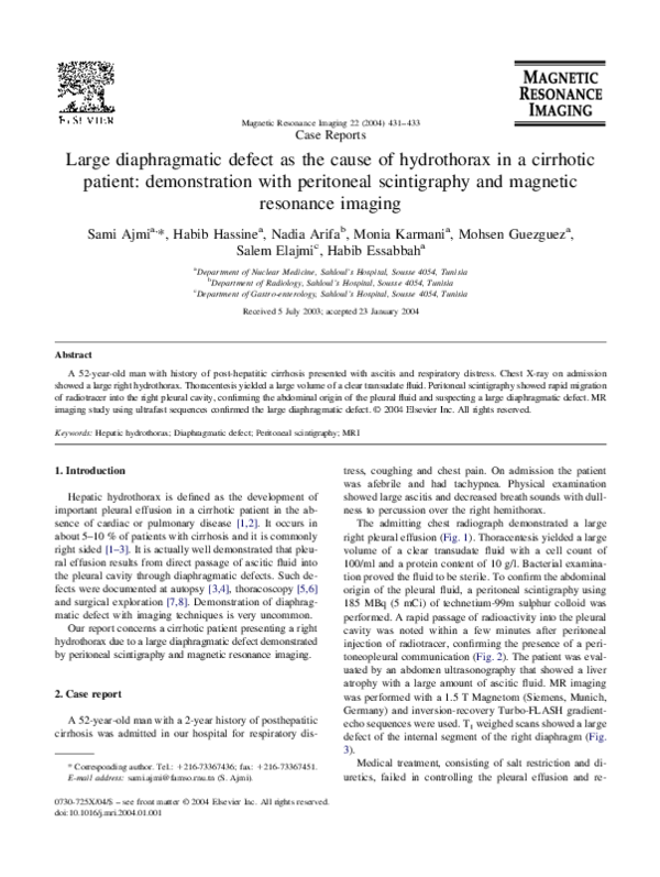 (PDF) Large diaphragmatic defect as the cause of hydrothorax in a ...