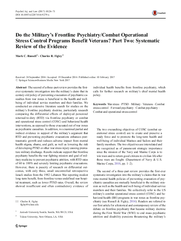 (PDF) Do the Military’s Frontline Psychiatry/Combat Operational Stress ...