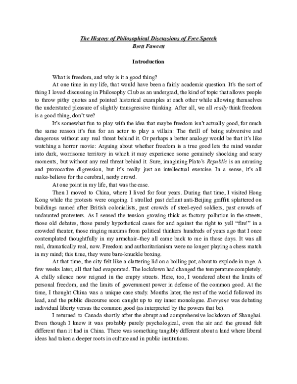 (PDF) The History of Philosophical Discussions of Free Speech