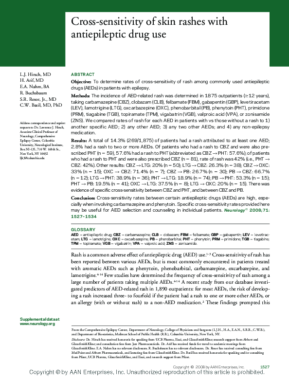 (PDF) Cross-sensitivity of skin rashes with antiepileptic drug use ...
