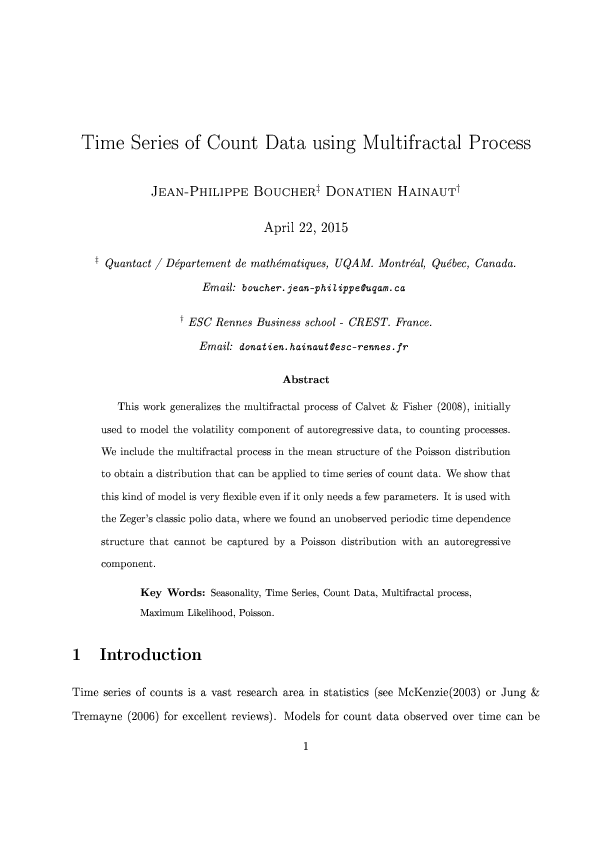 (PDF) Time Series of Count Data using Multifractal Process
