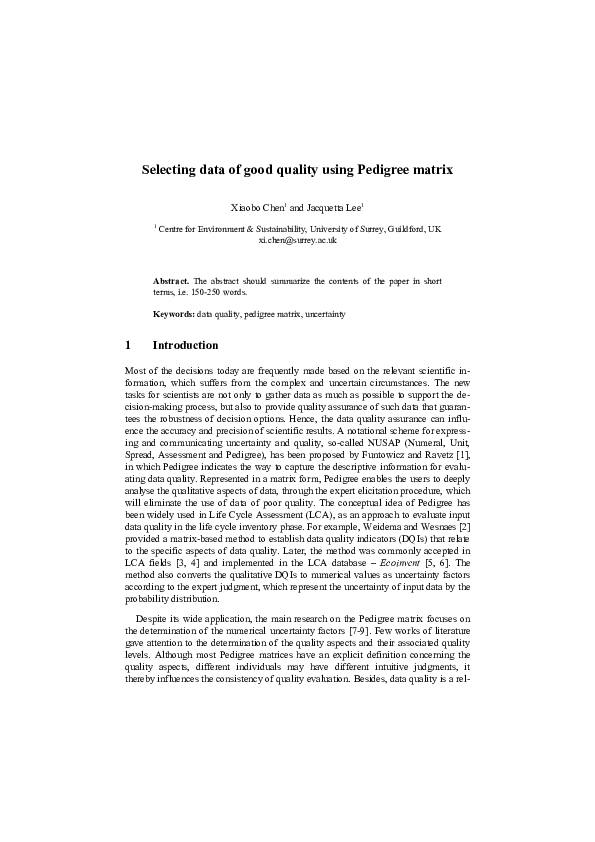 (DOC) The Identification and Selection of Good Quality Data Using ...