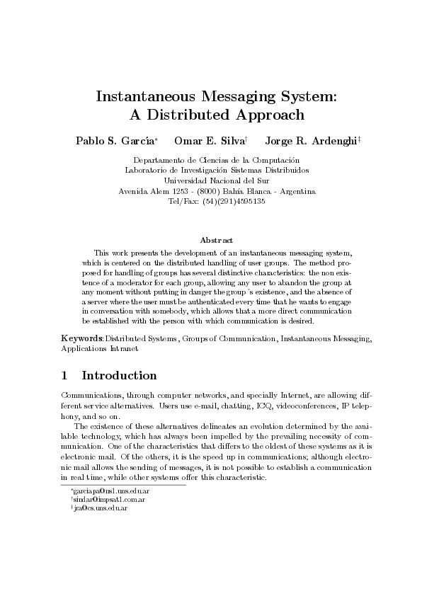 (PDF) Instantaneous Messaging System: A Distributed Approach