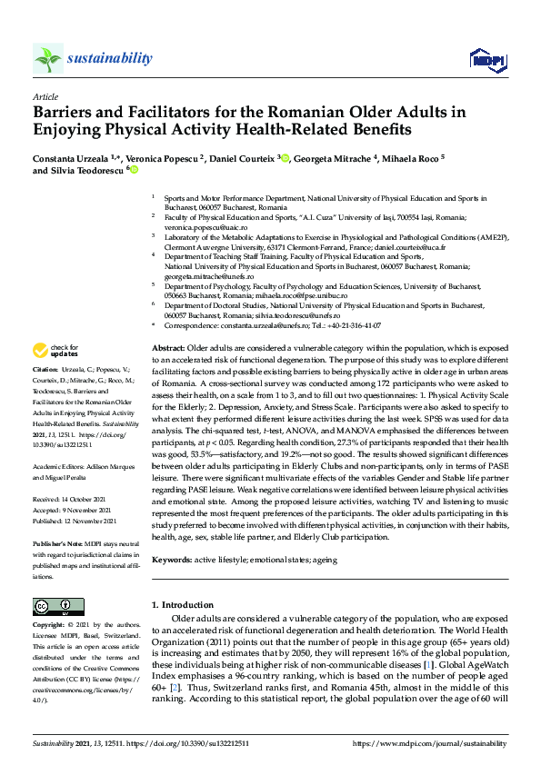 (PDF) Barriers and Facilitators for the Romanian Older Adults in Enjoying Physical Activity ...