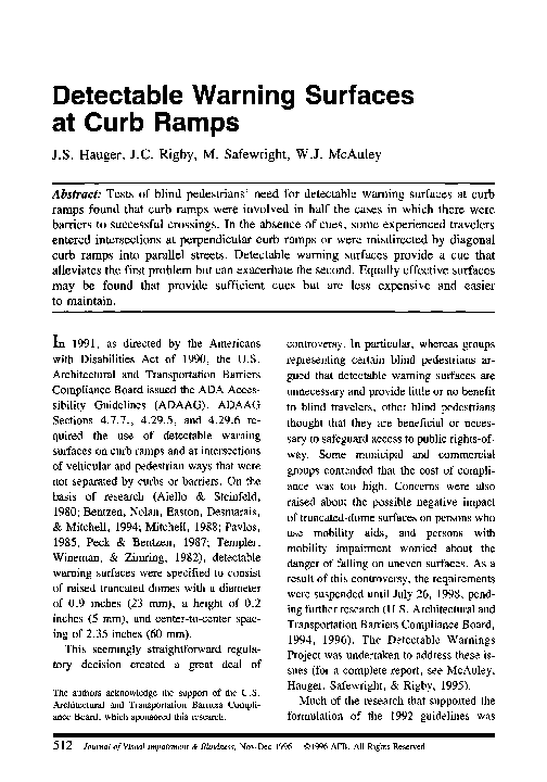 (PDF) Detectable Warning Surfaces at Curb Ramps