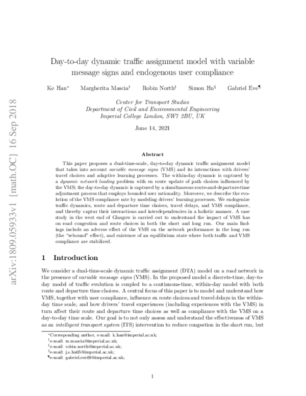 (PDF) Day-to-day Dynamic Traffic Assignment Model with Variable Message ...