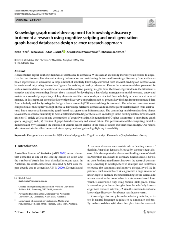 (PDF) Knowledge graph model development for knowledge discovery in dementia research using ...