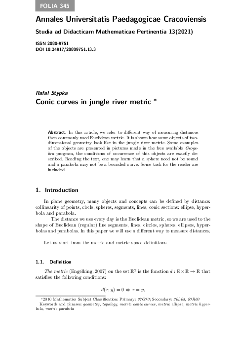 (PDF) Conic curves in jungle river metric