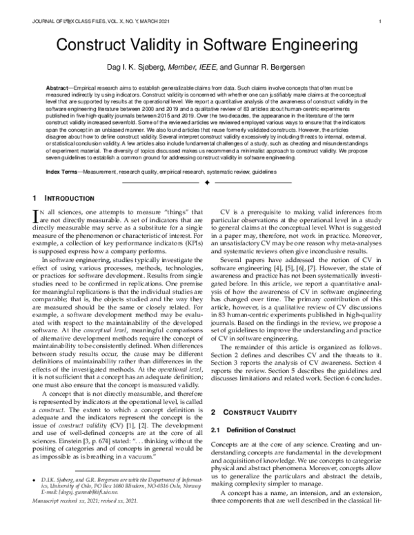 (PDF) Construct Validity in Software Engineering