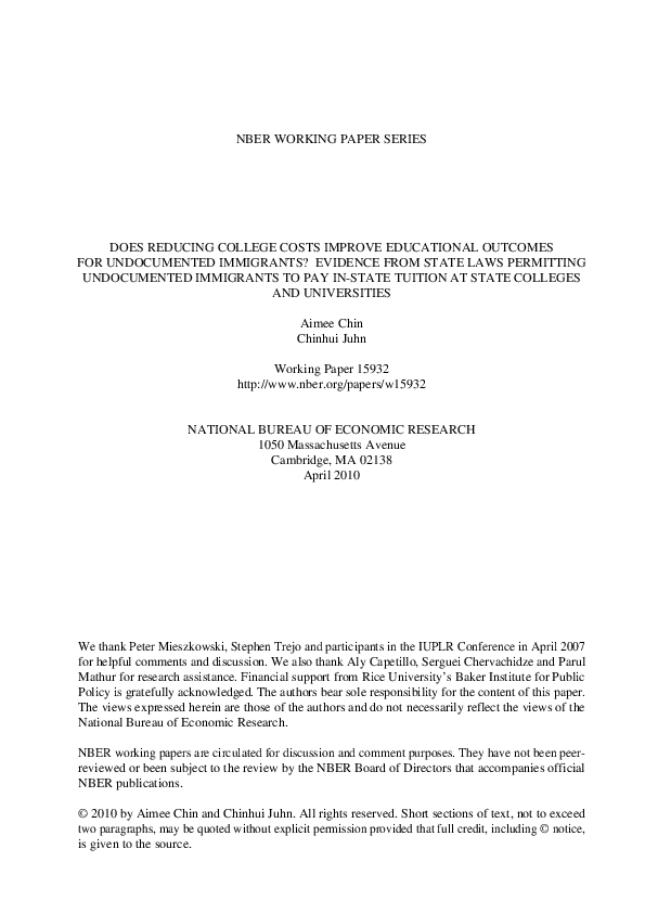 (PDF) Does Reducing College Costs Improve Educational Outcomes for ...