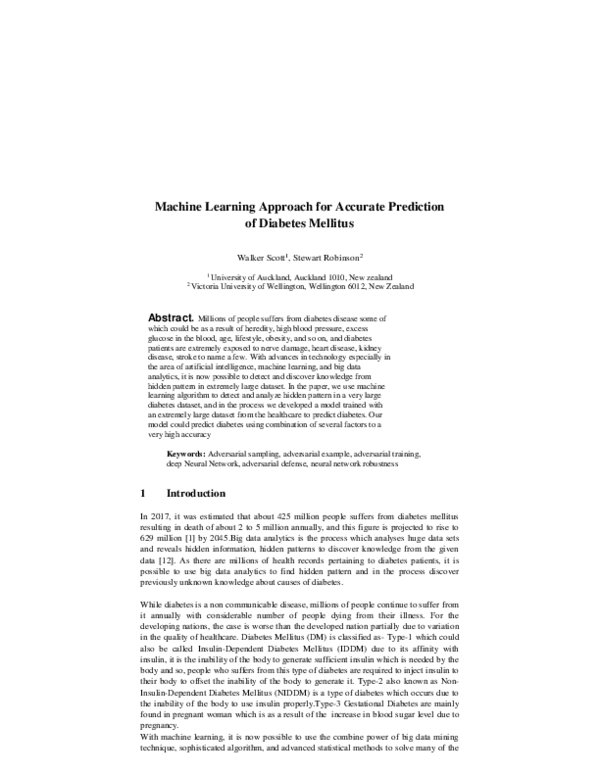 (PDF) Machine Learning Approach for Accurate Prediction of Diabetes ...