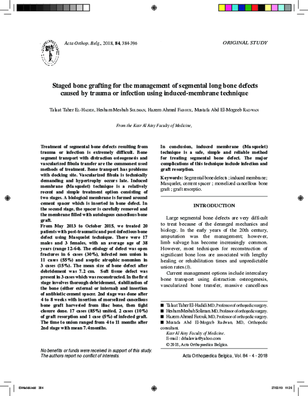 (PDF) Staged bone grafting for the management of segmental long bone ...
