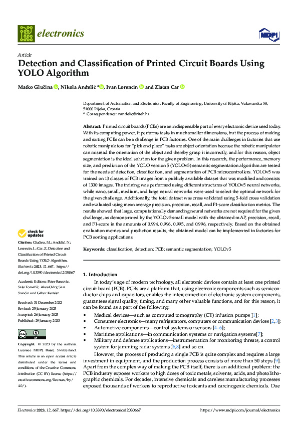 Pdf Detection And Classification Of Printed Circuit Boards Using Yolo Algorithm