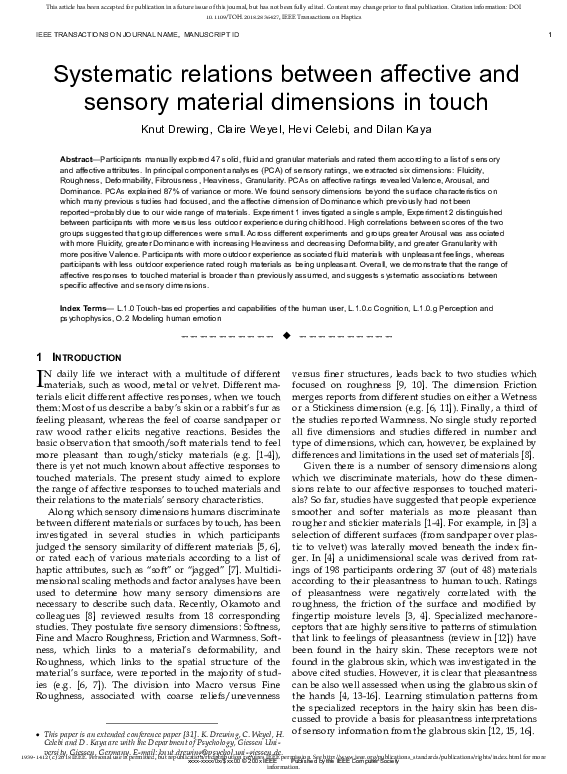 (PDF) Systematic relations between affective and sensory material dimensions in touch