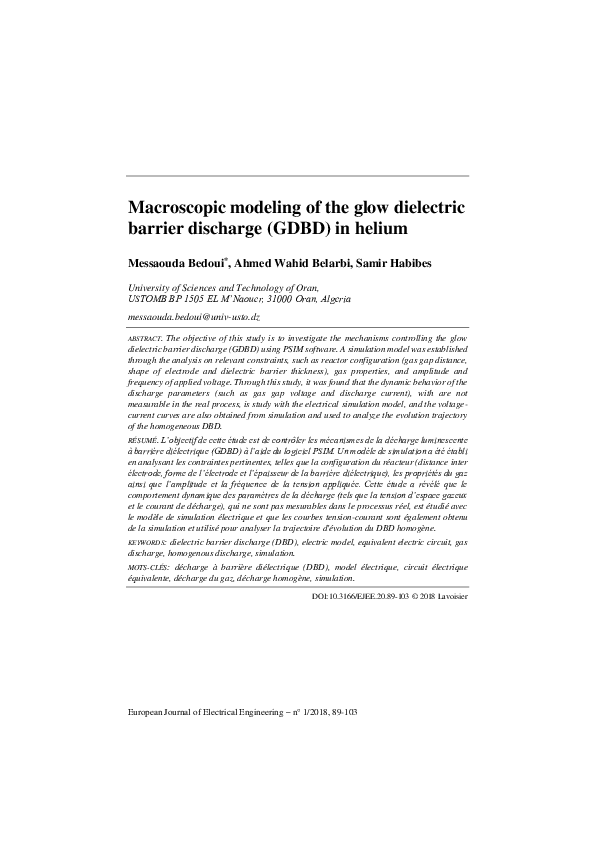(PDF) Macroscopic modeling of the glow dielectric barrier discharge ...