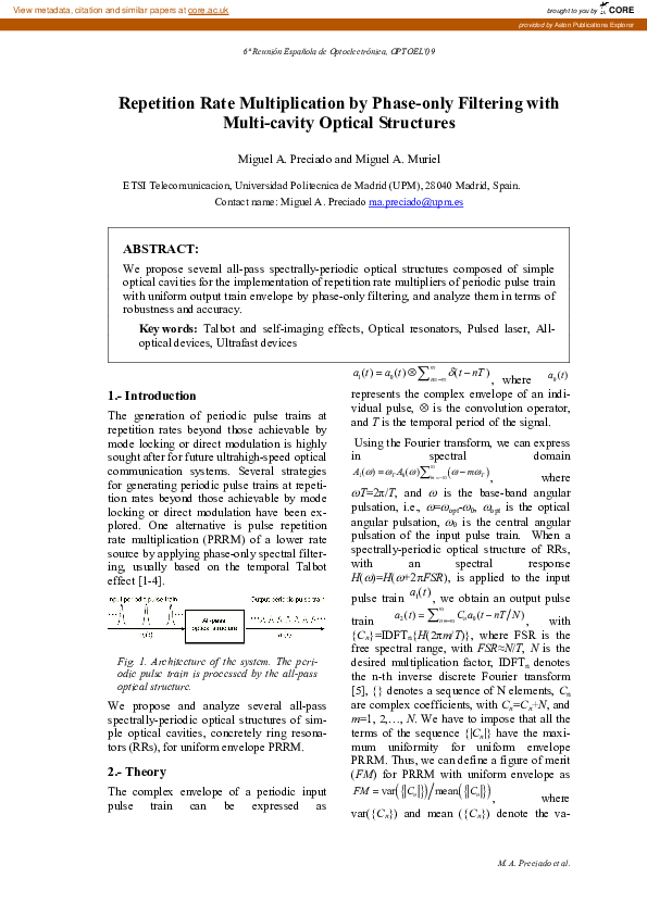 (PDF) Repetition rate multiplication by phase-only filtering with multi-cavity optical structures