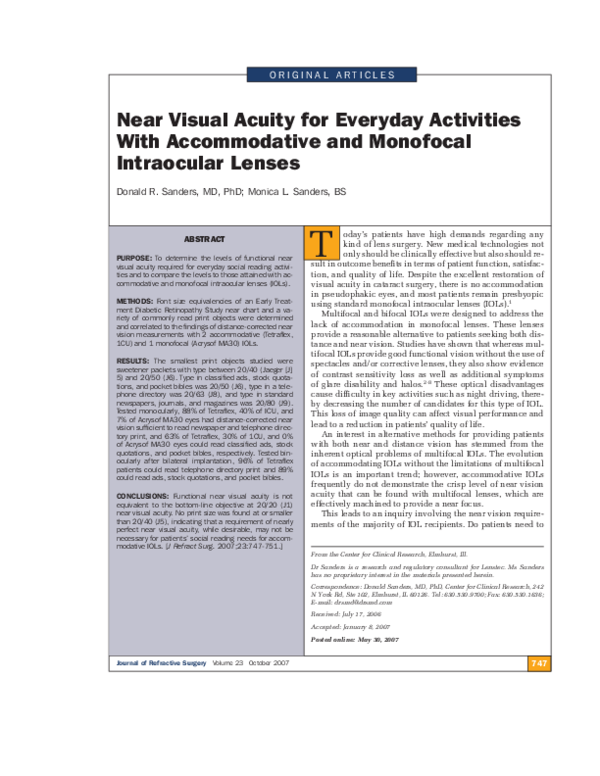 (PDF) Near Visual Acuity for Everyday Activities With Accommodative and ...