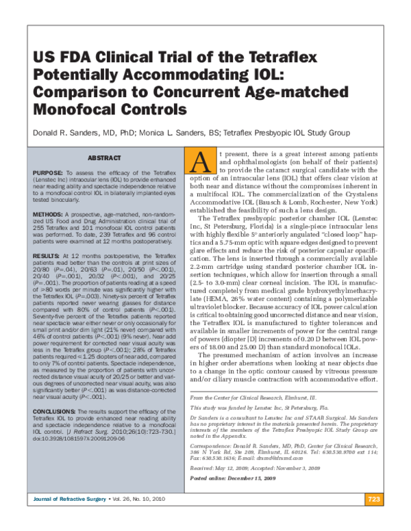 (PDF) US FDA Clinical Trial of the Tetraflex Potentially Accommodating ...