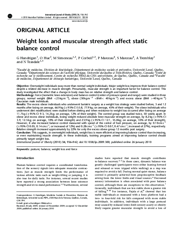 (PDF) Weight loss and muscular strength affect static balance control