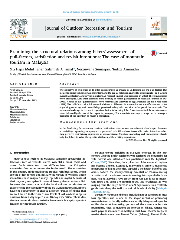 (PDF) Examining the structural relations among hikers' assessment of ...