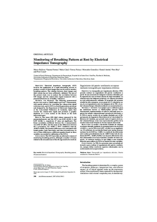 (PDF) Monitoring of Breathing Pattern at Rest by Electrical Impedance ...