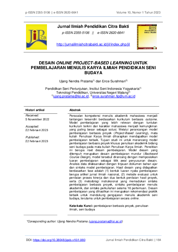 (PDF) Desain Online Project-Based Learning Untuk Pembelajaran Menulis Karya Ilmiah Pendidikan ...