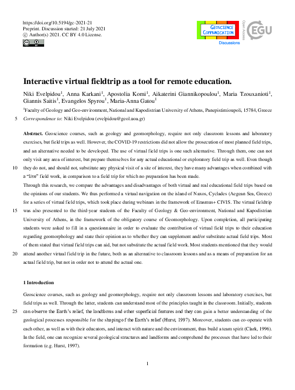 (PDF) Interactive virtual fieldtrip as a tool for remote education