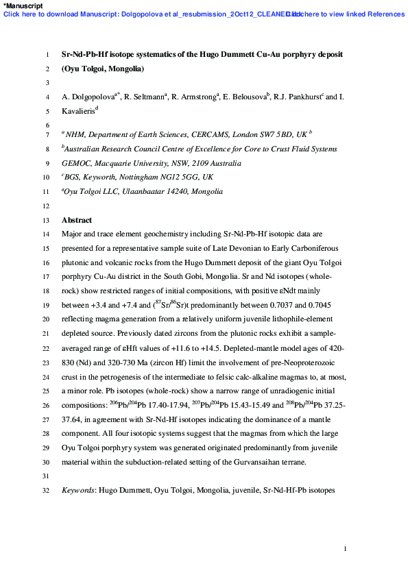 (PDF) Sr–Nd–Pb–Hf isotope systematics of the Hugo Dummett Cu–Au ...