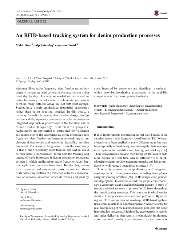 (PDF) An RFID-based tracking system for denim production processes