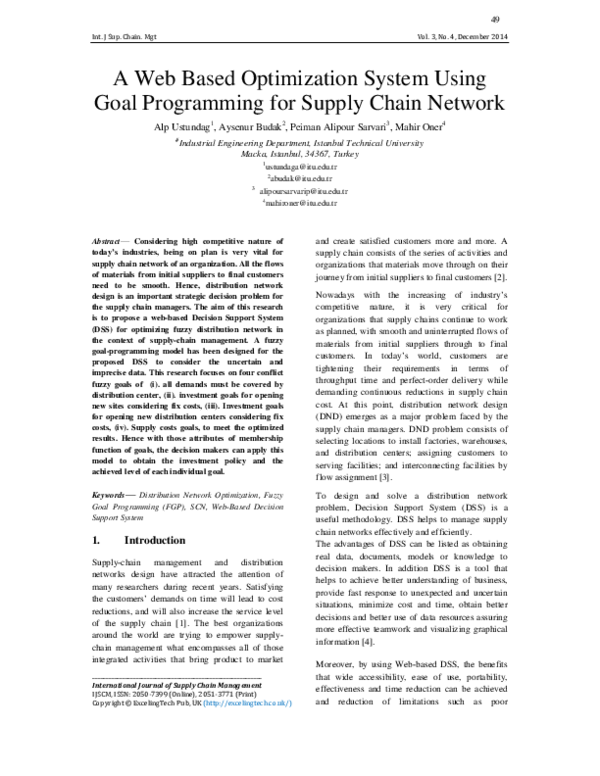 (PDF) A Web Based Optimization System Using Goal Programming for Supply Chain Network